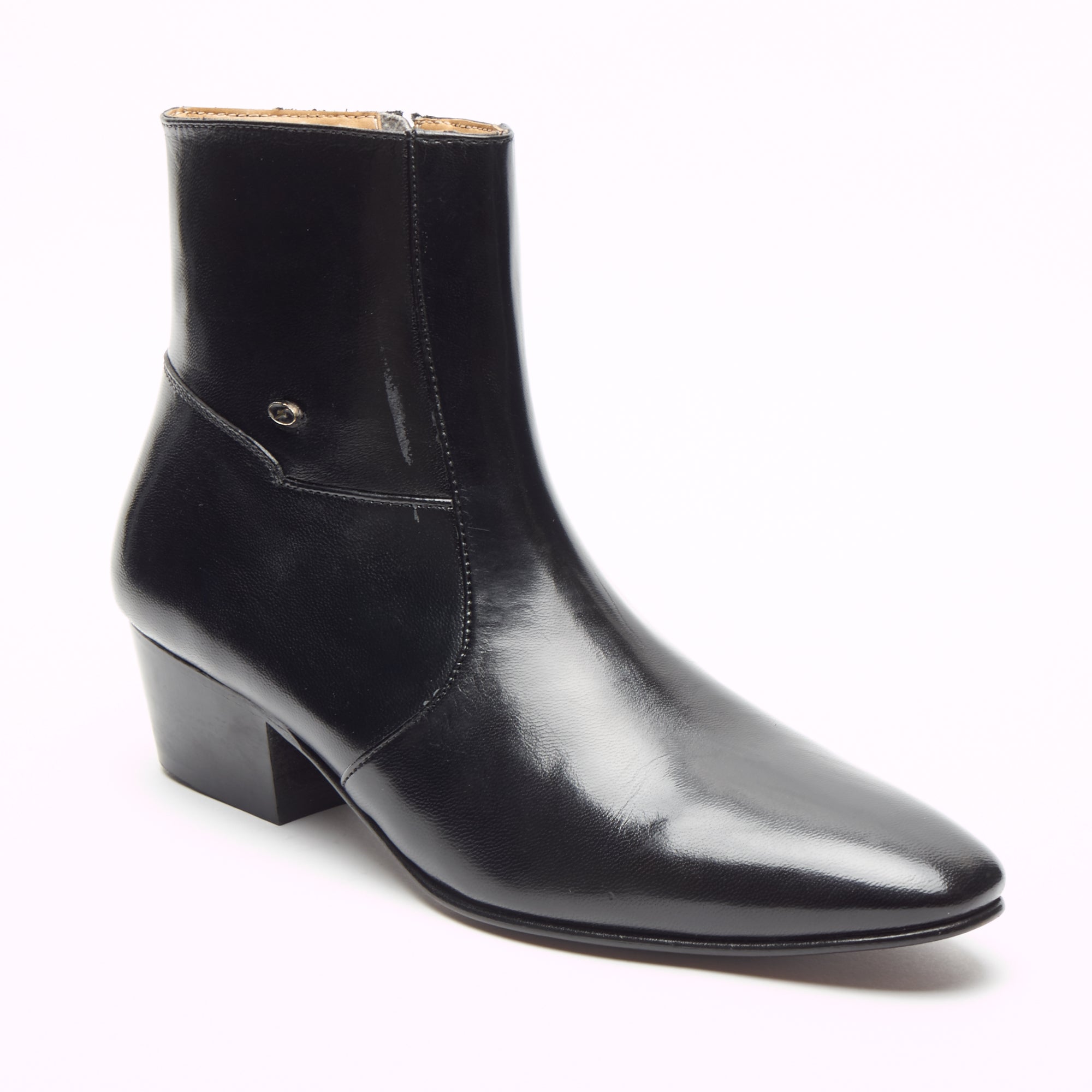 Lucini Men's Black Leather Cuban Heel Boots | Side Zip – Lucini Shoes